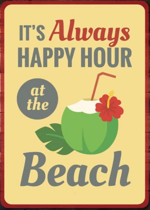Always Happy Hour Sign, Beachy Drink Sign, Beach Bar Decor, Coconut ...
