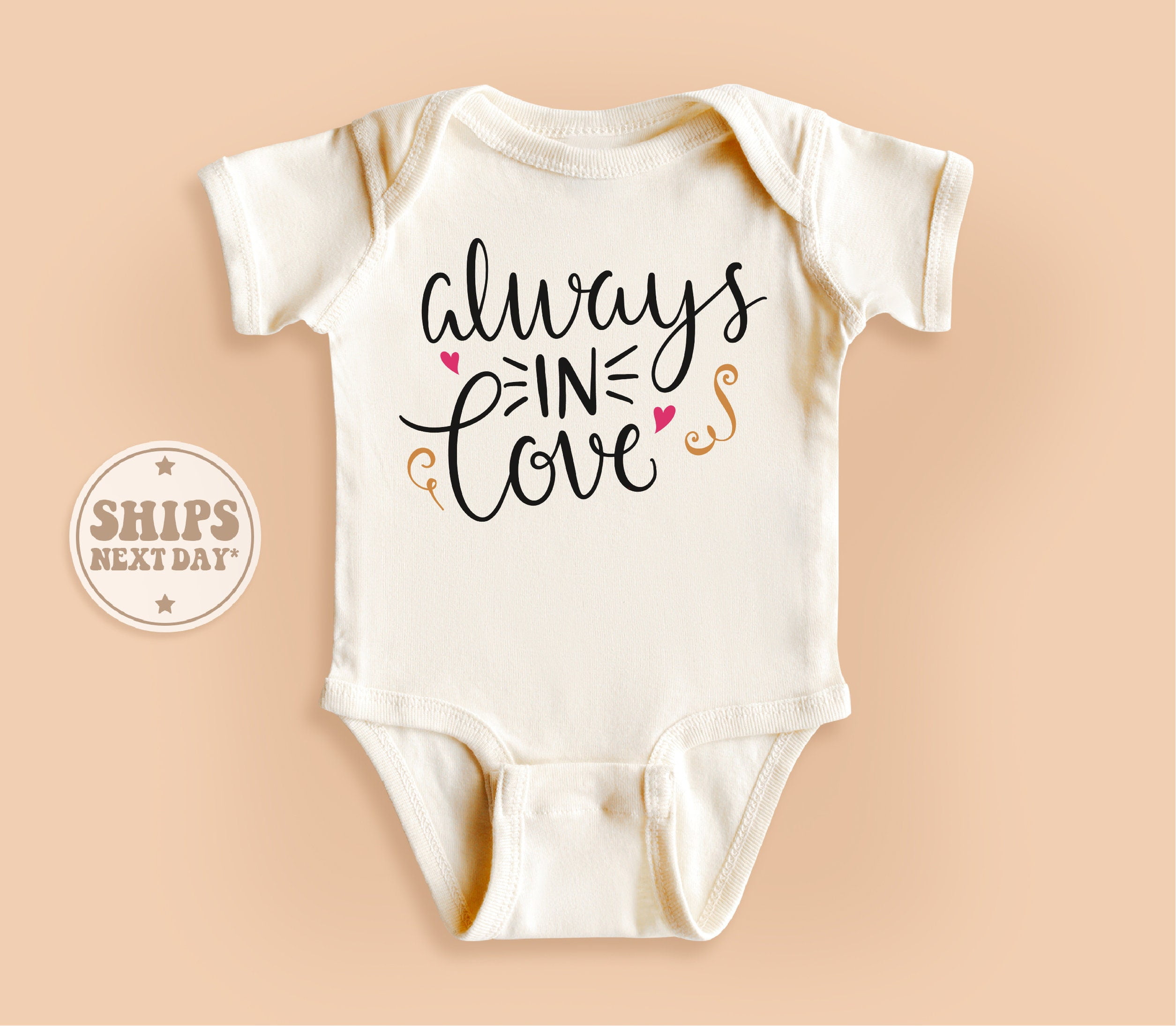 Always In Love Baby Onesie, Love Baby Bodysuit, Cute Valentines Day Baby Onesie, Retro Natural ...