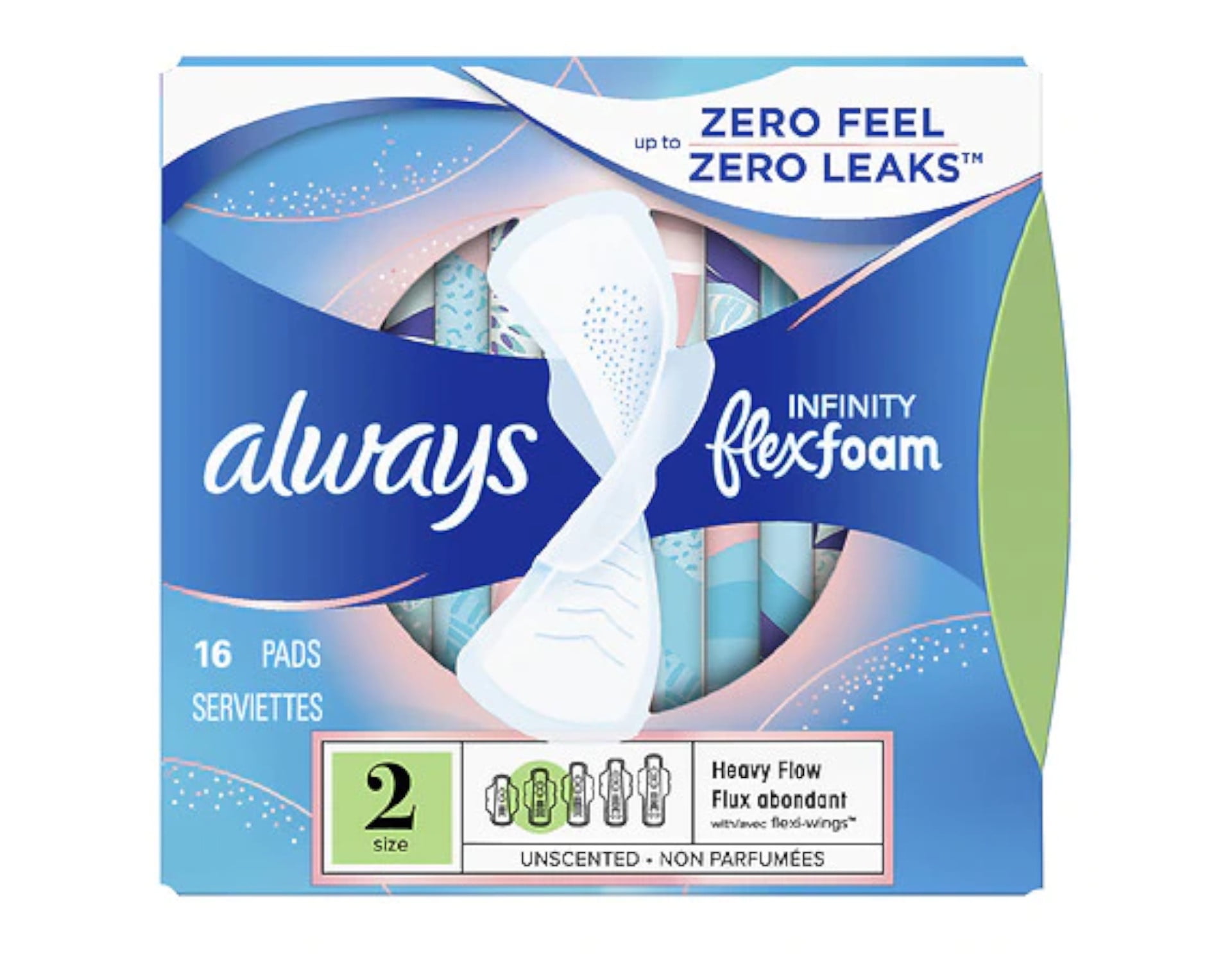 Always InFinity FlexFoam Pads With Wings Heavy Flow Absorbency Size 2 ...