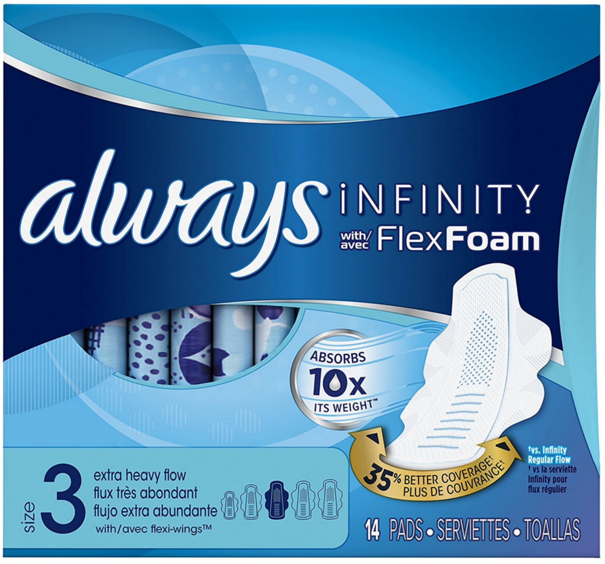 Always Infinity Extra Heavy Pads with Flexi-Wings, Size 3, Unscented 14 ...