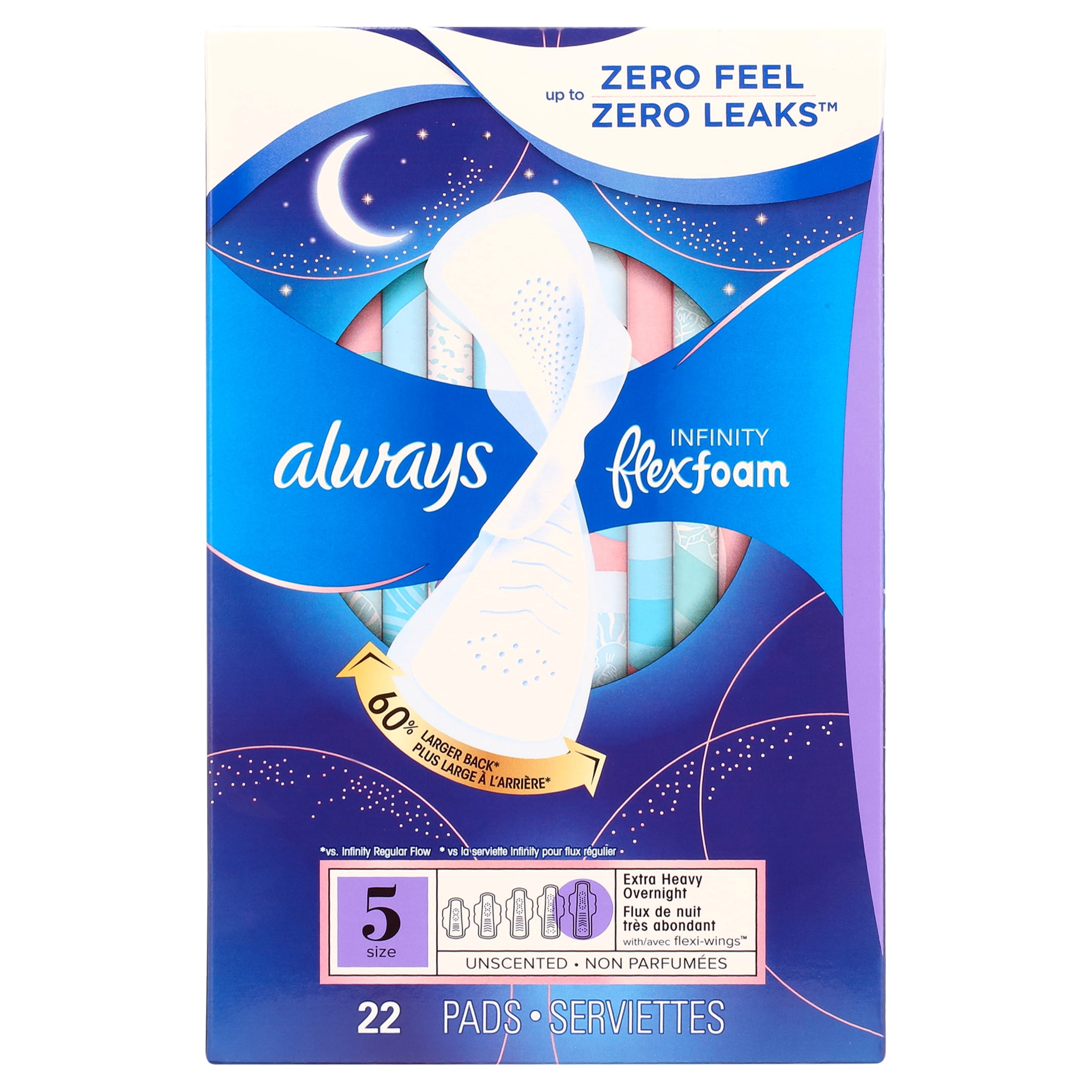 Always Infinity Feminine Pads, Size 5 Extra Heavy Overnight, with Wings ...