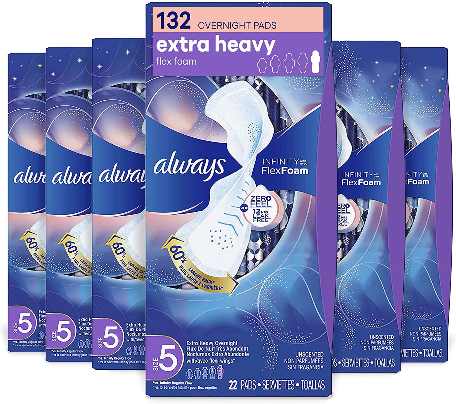 Always Infinity Size 5, Extra Heavy Overnight Pads, Unscented, 22 Count ...