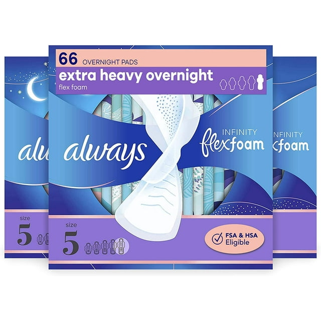 Always Infinity Size 5 Extra Heavy Overnight Feminine Pads with Wings ...