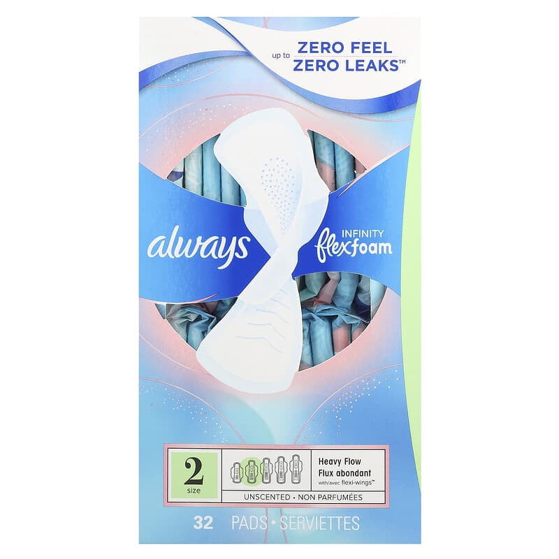 Always, Infinity Flex Foam with Flexi-Wings™, Size 2, Heavy Flow ...