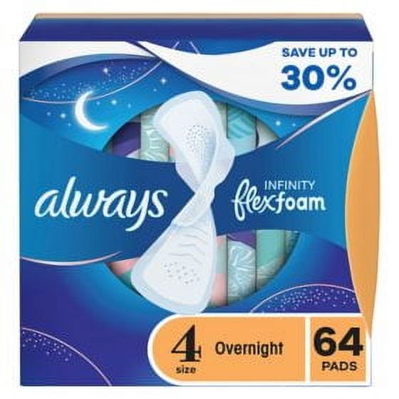 Always Infinity FlexFoam Overnight Pads with Wings, Unscented - Size 4 ...