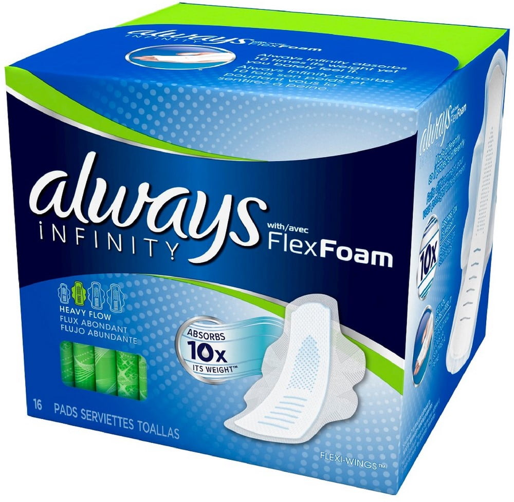 Always Infinity Heavy Flow Maxi Pads with Flexi-Wings, Unscented 16 ea ...