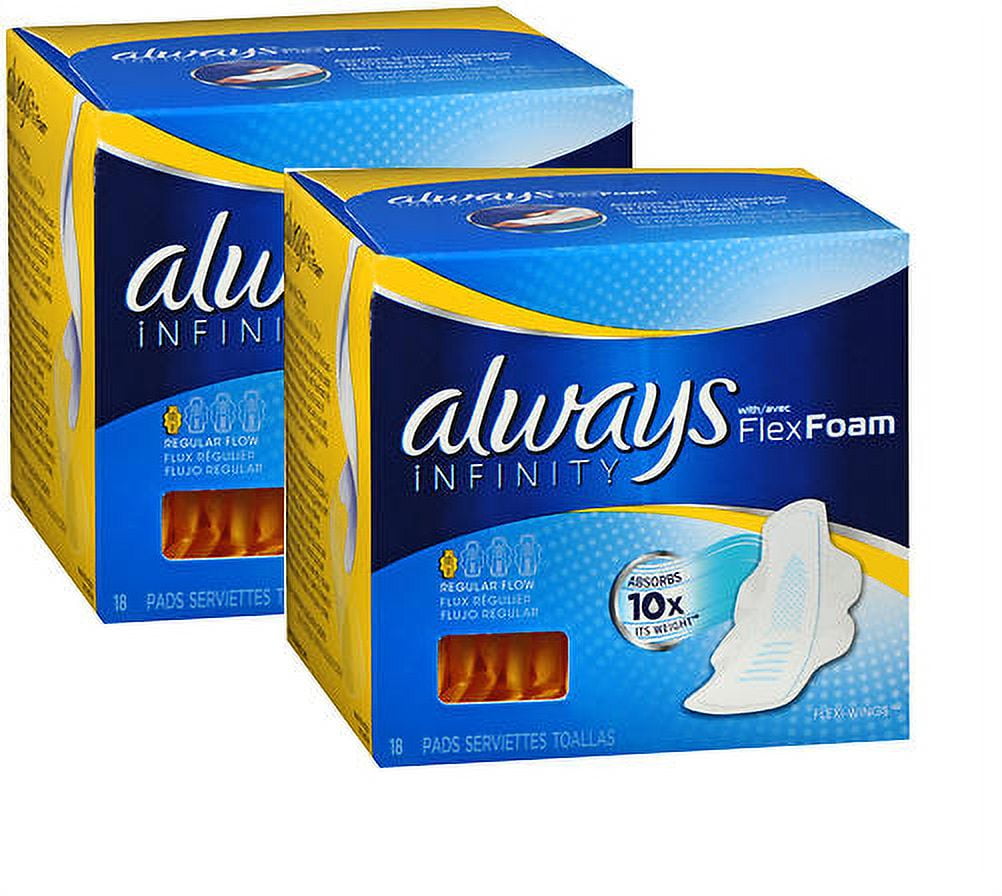 Always Infinity Regular Pads with Flexi-Wings, 18 Count pack of 2 ...