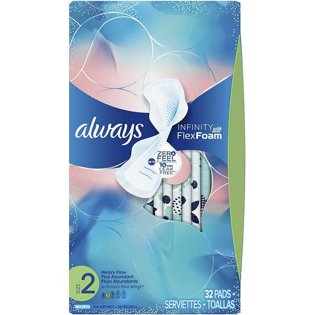 Always Infinity Size 2 Super Pads with Wings, Unscented, 32 Count ...
