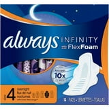 Always Infinity Size 4 Overnight Pads with Wings, Unscented, 14 Count ...