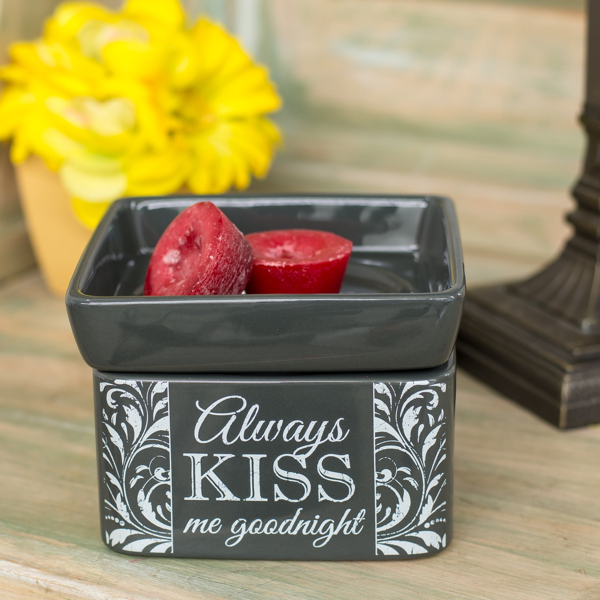 Always Kiss Me Goodnight Charcoal Grey Ceramic Stone 2-In-1 Jar Candle ...