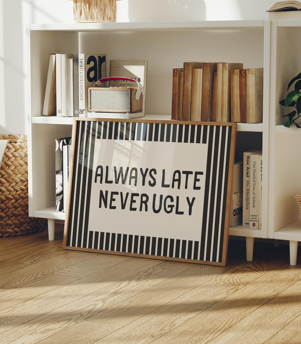 Always Late Never Black Striped Quote Art Poster, Unframed Size 16x24 ...