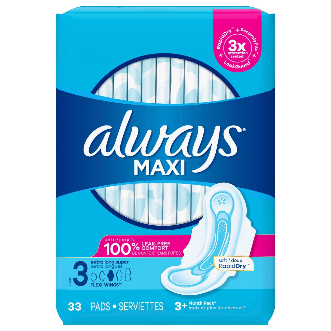 Always Maxi Daytime Pads with Wings, Extra Long Super, Unscented Size 3 ...