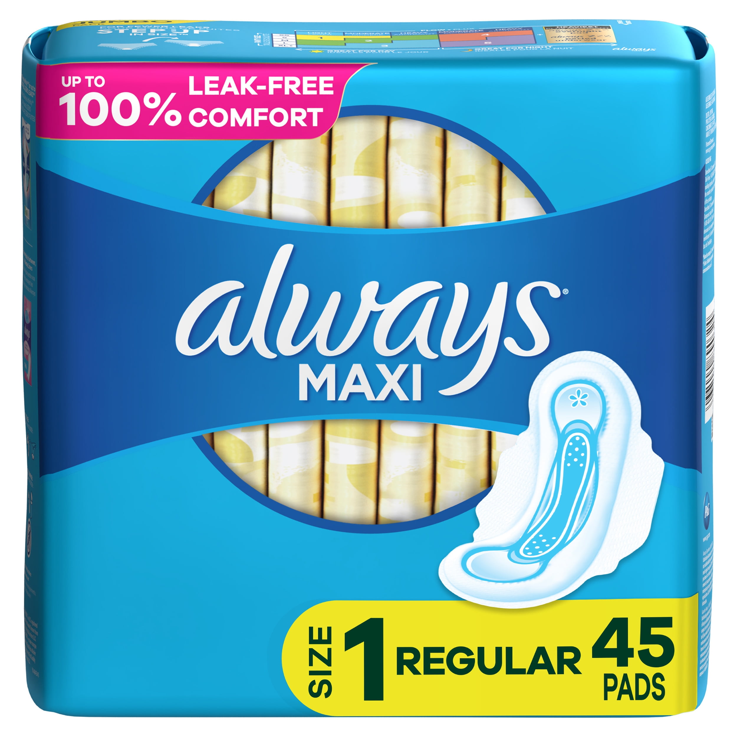 Always Maxi Daytime Pads with Wings, Size 1, Regular, Unscented, 45 Ct ...