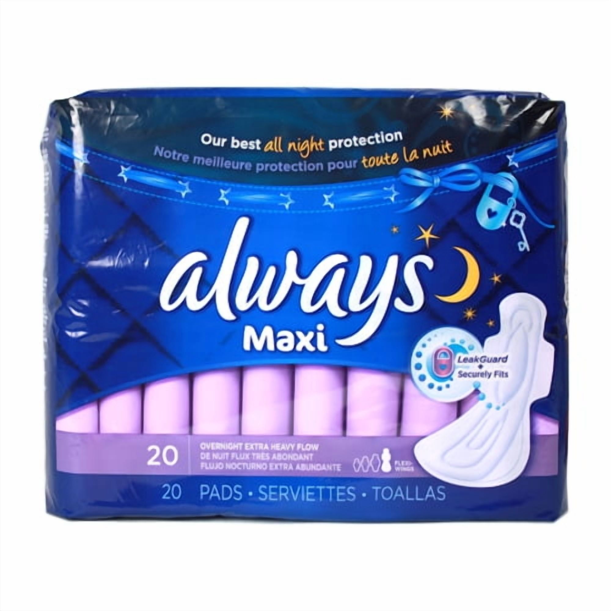 Always Maxi Extra Heavy Overnight Pads With Wings Unscented (Pack of 18 ...