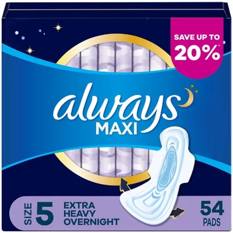 Always Maxi Extra Heavy Overnight Pads with Flex-Wings, Unscented ...