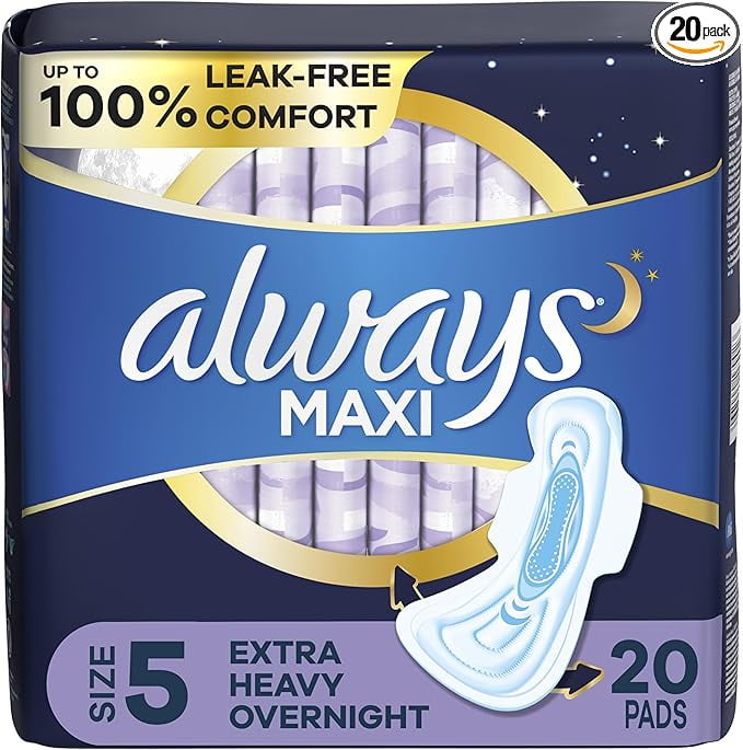Always Maxi Feminine Pads For Women, Size 5 Extra Heavy Overnight ...