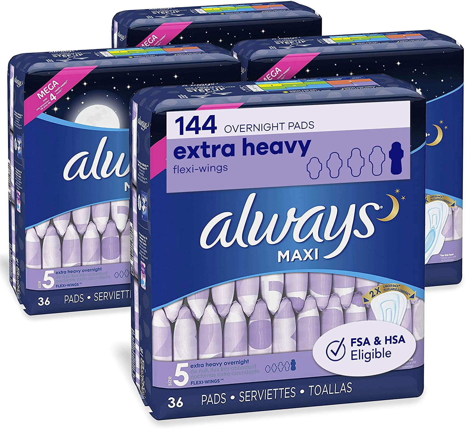 Always Maxi Feminine Pads, Size 5, Extra Heavy Overnight, Unscented ...
