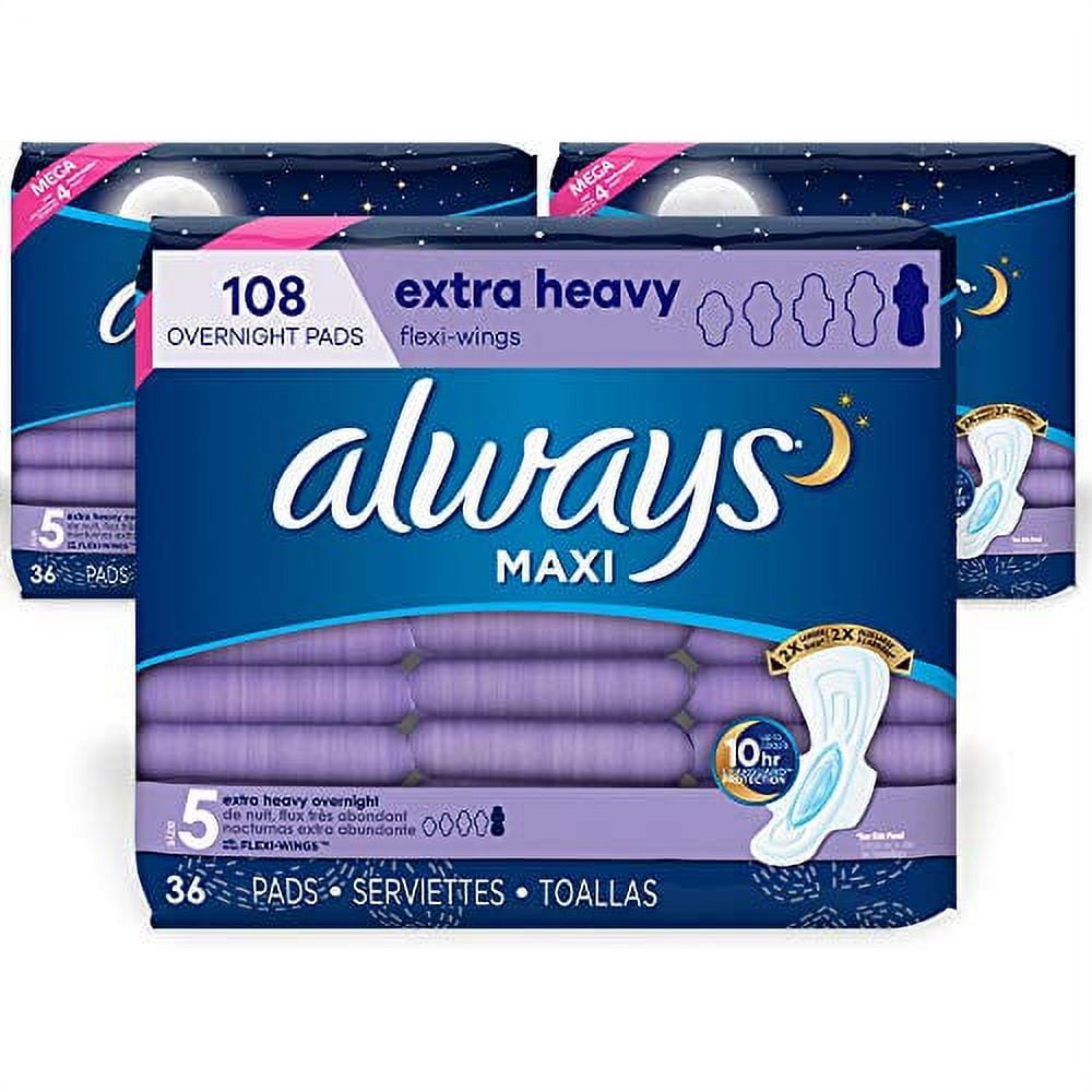 Always Maxi Size 5 Feminine Pads with Wings, Extra Heavy Overnight ...
