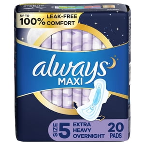 Always 17902PK Maxi Pads, Extra Heavy Overnight, 20/Pack