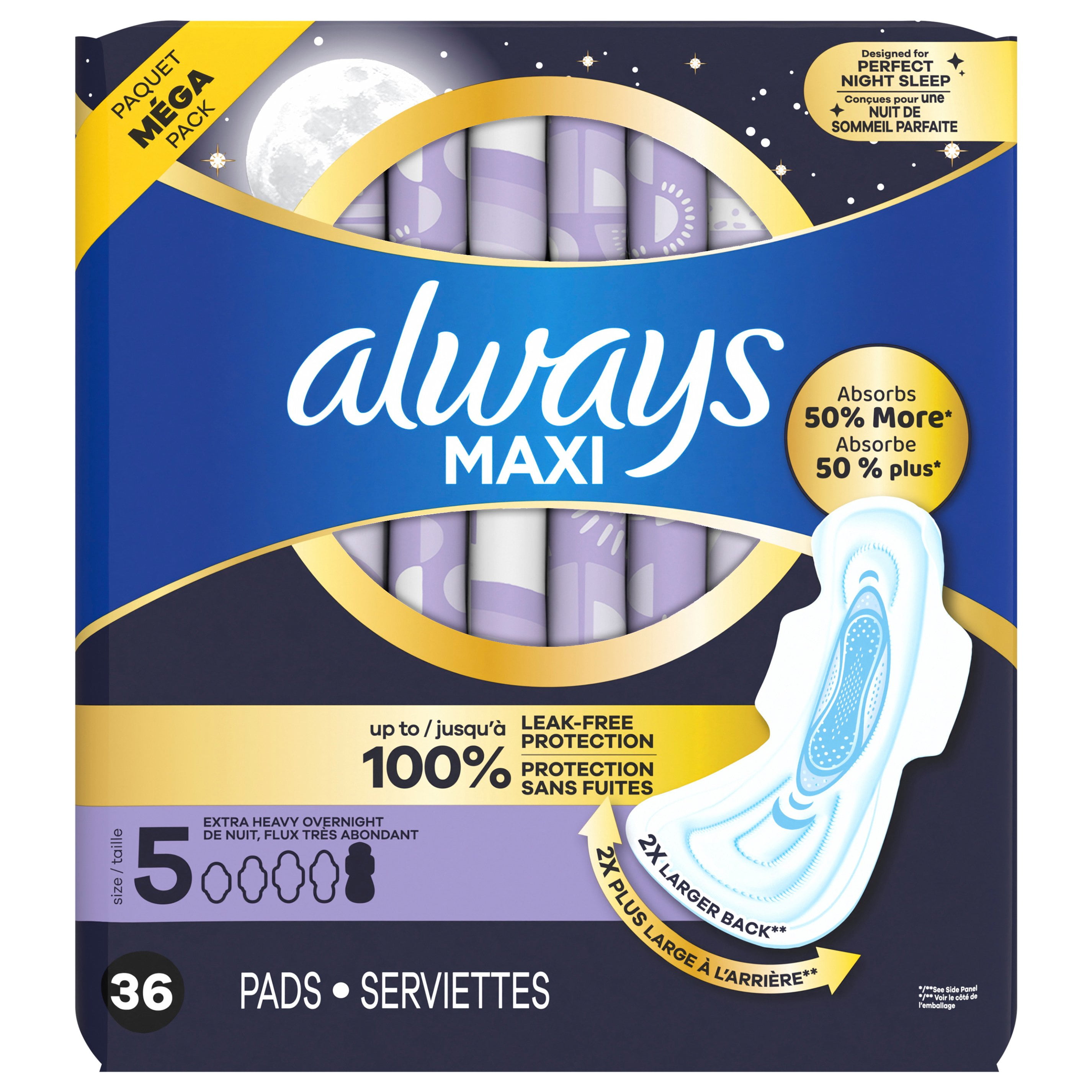 Always Maxi Overnight Pads with Wings, Unscented Size 5 - 36 ct ...
