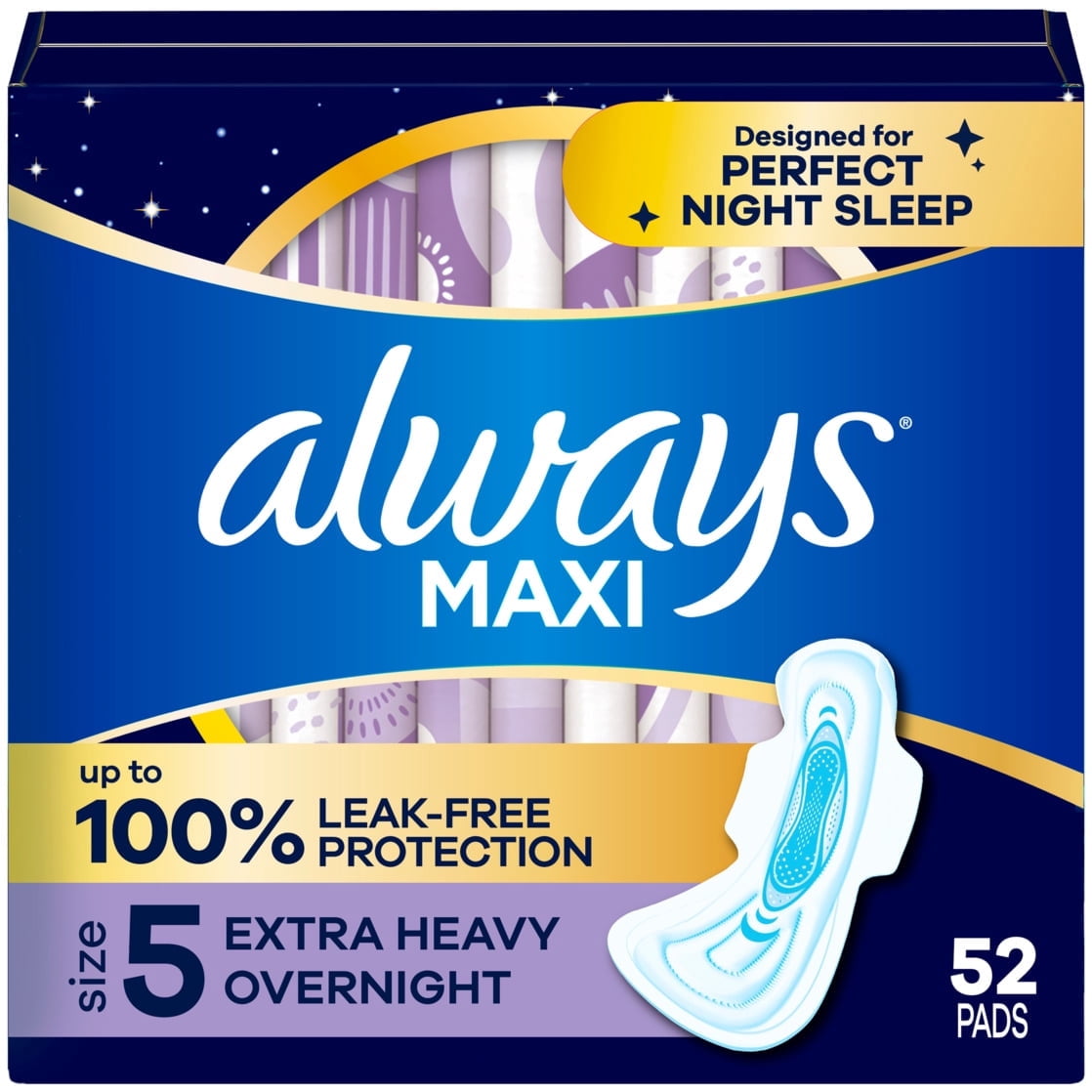 Always Maxi Overnight Pads with Wings for Women, Size 5, Extra Heavy ...