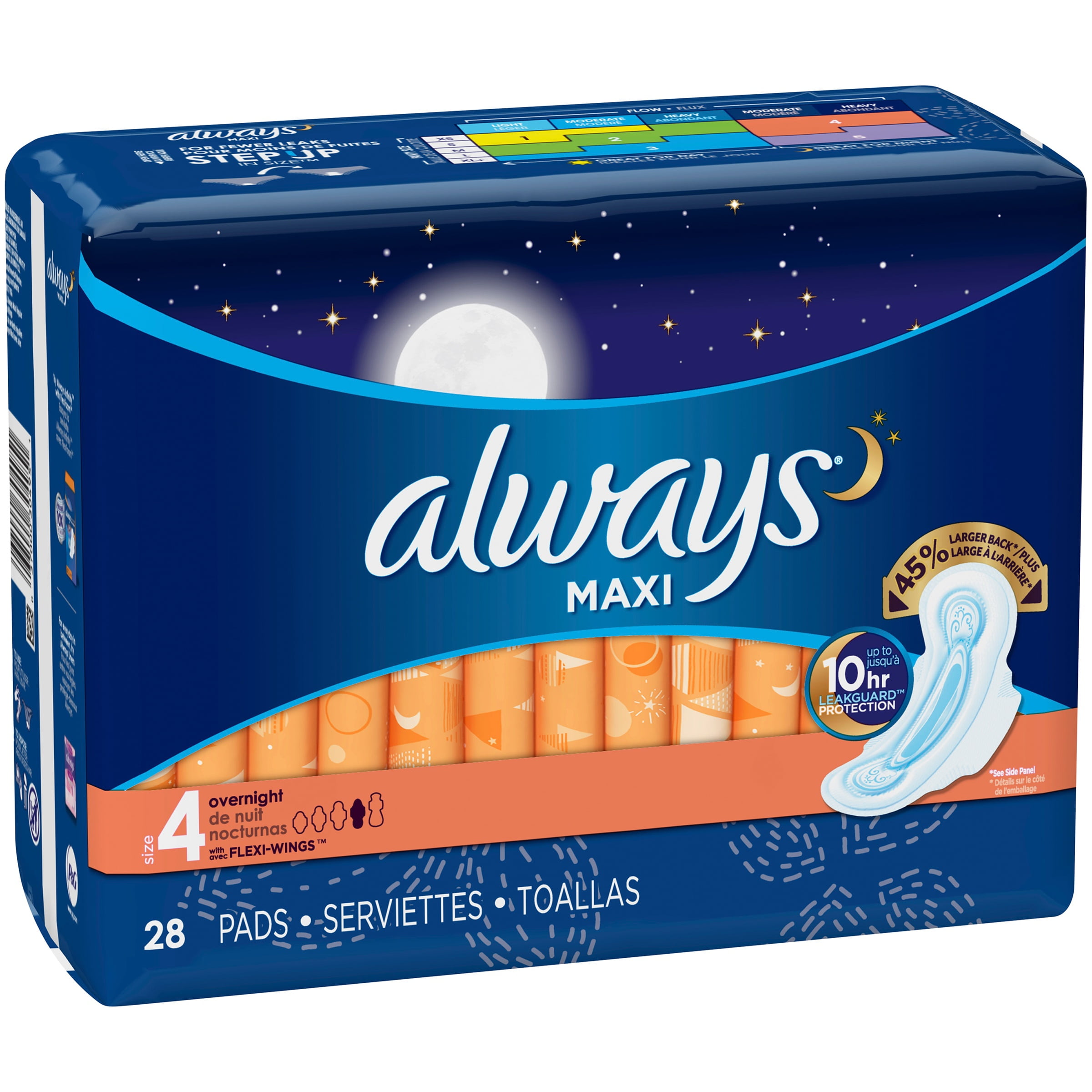 Always Maxi Size 4 Overnight Menstrual Pads for Heavy Flow, with Wings ...