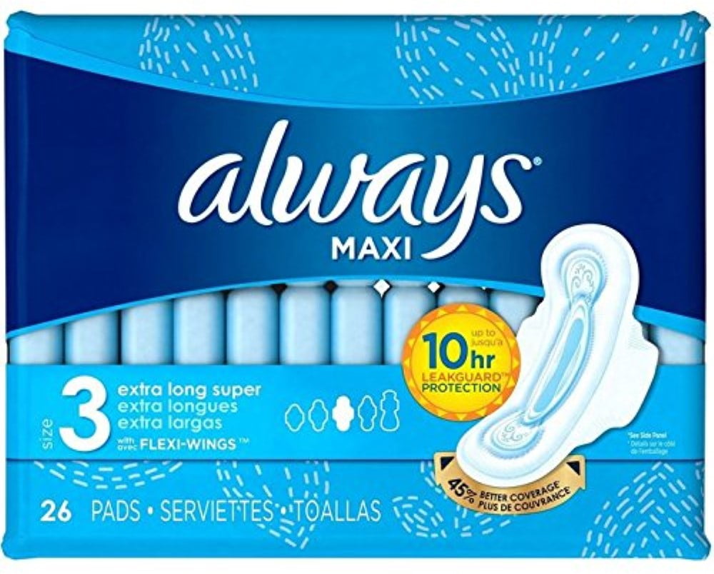 Always Maxi Pads, Extra Long Super, 26 Ct, 2 Pack - Walmart.com