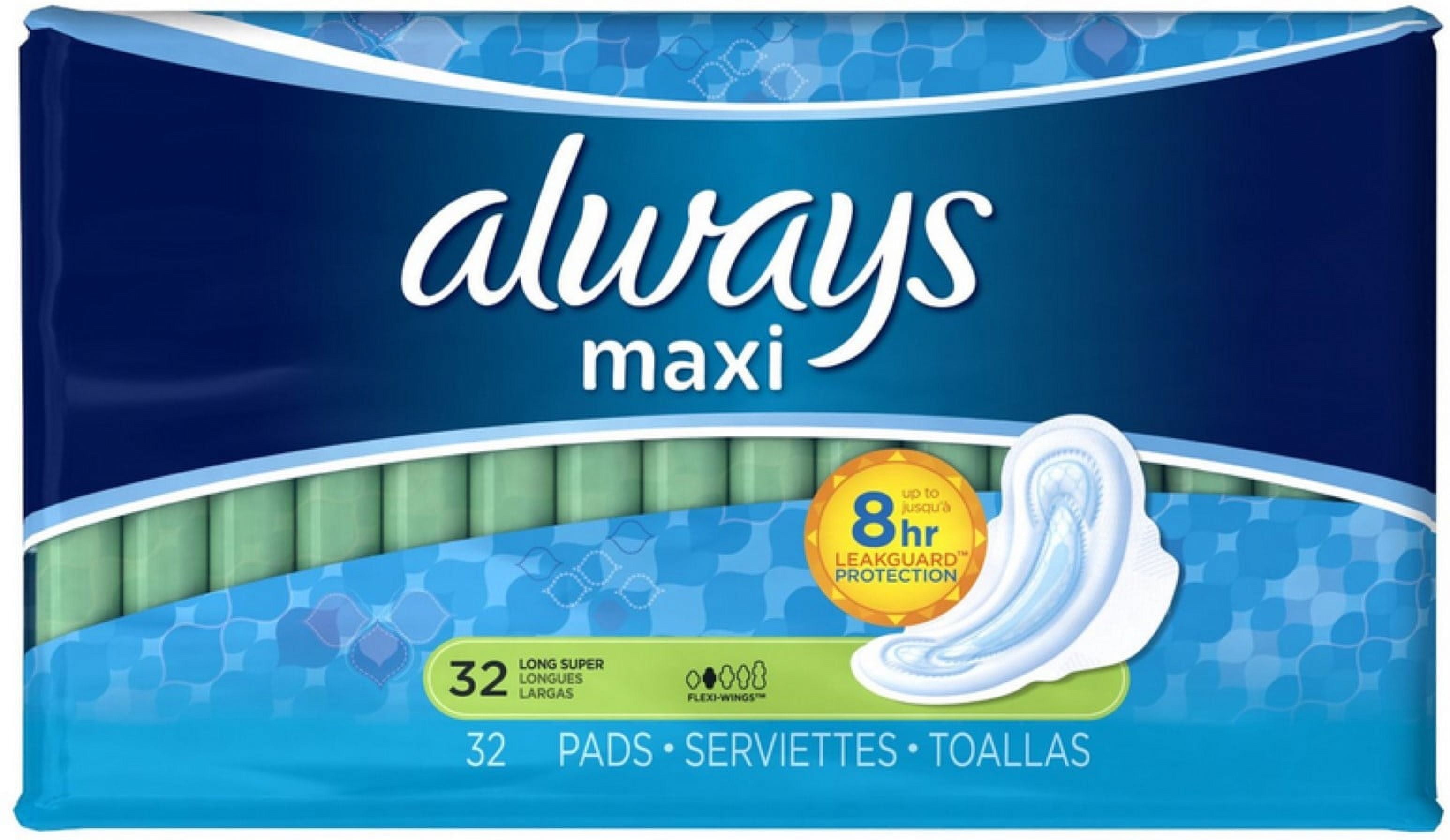 Always Maxi Pads Long Super Flexi-Wings 32 Each (Pack of 2) - Walmart.com