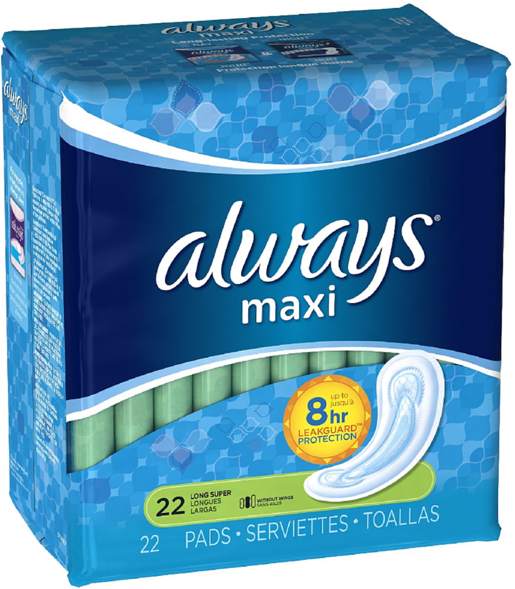 Always Maxi Pads Long Super without Wings 22 ea (Pack of 2) - Walmart.com