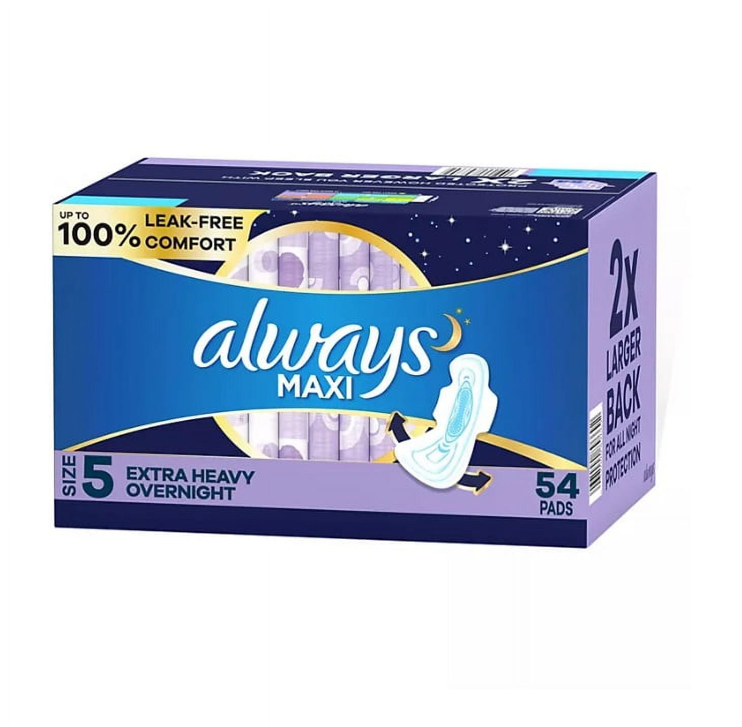 Always Maxi Extra Heavy Overnight Pads, Unscented, Size 5, 54 ct, With ...