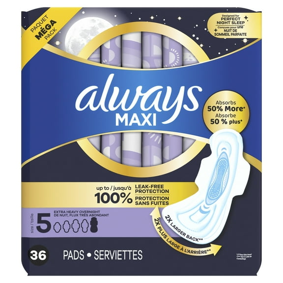 Always Extra Heavy Overnight Maxi Pads with Flexi-Wings for Long ...