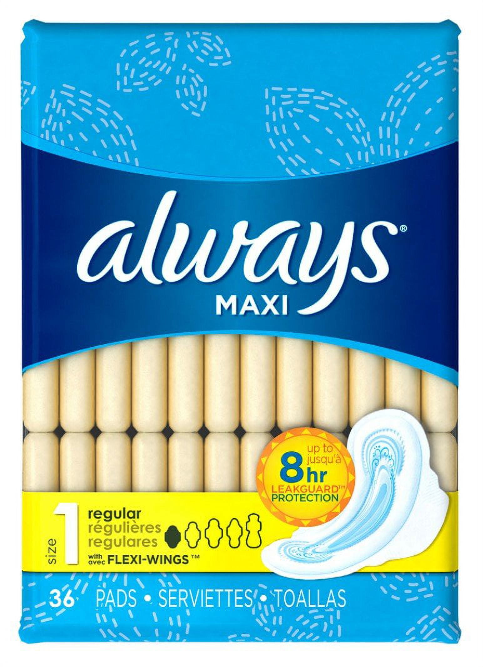 Always Feminine Maxi Size 1 Regular Pads with Flexi Wings, 36 Count ...