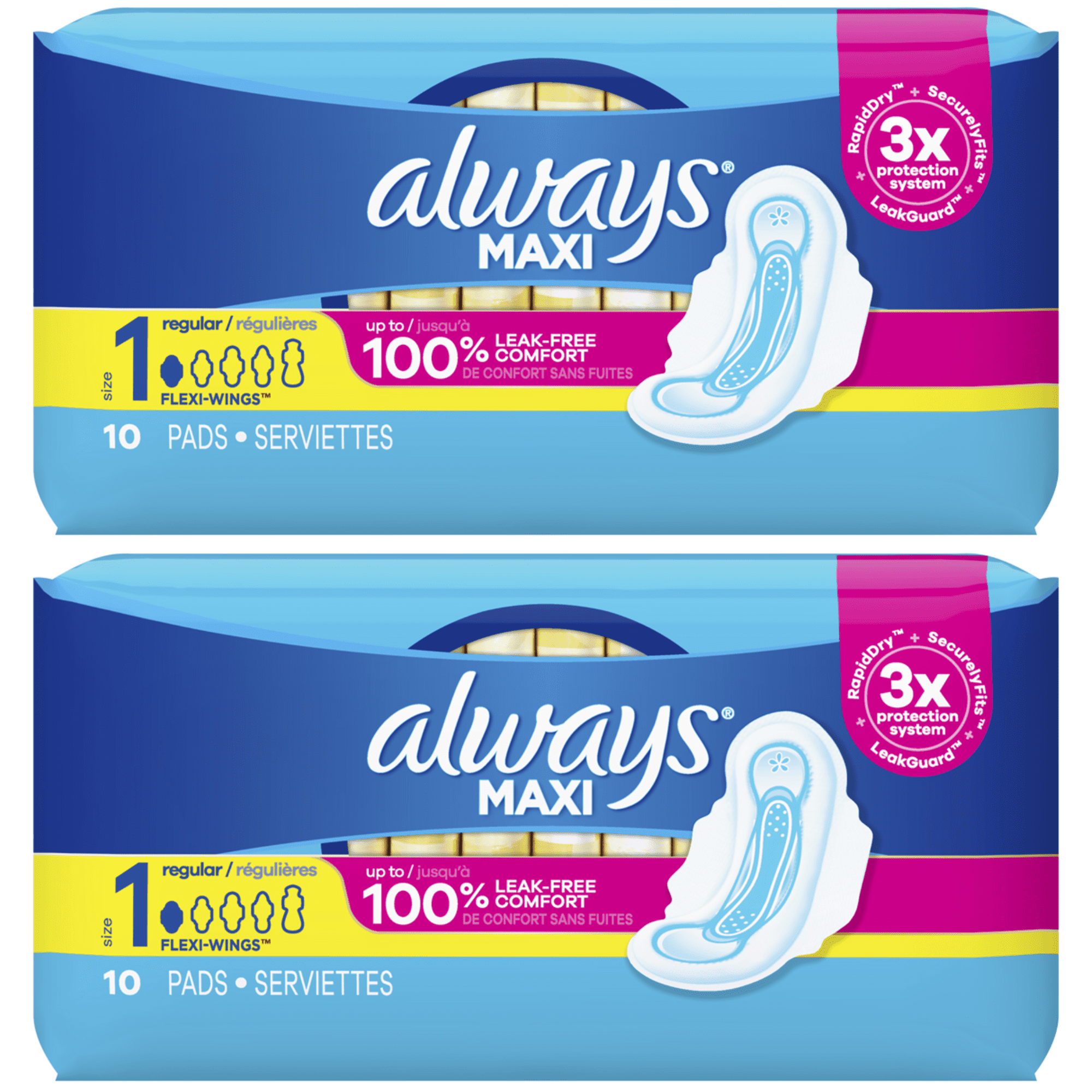 Always Maxi Size 1 Regular Pads with Wings, Unscented 3X Protection ...