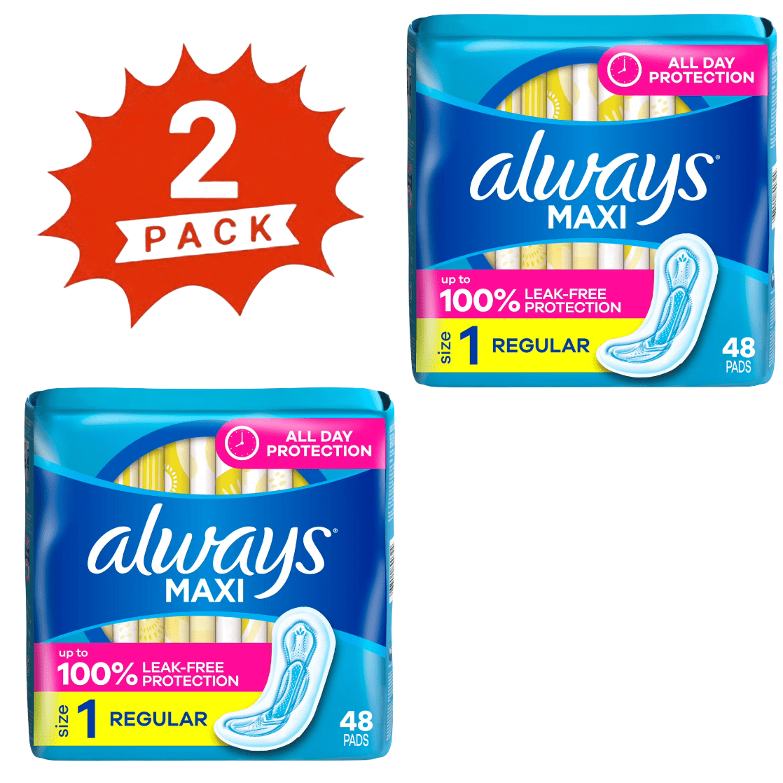 Always Maxi Size 1 Regular Pads without Wings, 96 Count (2-Pack ...