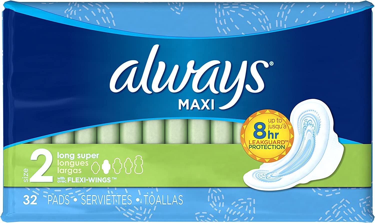 Always Maxi, Size 2, Super Pads With Wings, Unscented 32 Count ...