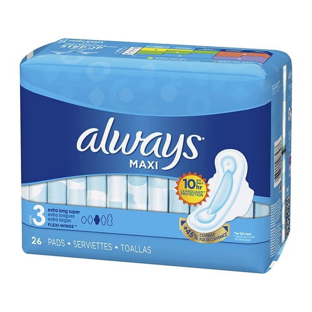 Always Maxi Size 3 Extra Long Super Pads with Flexi Wings, 26 Count, 3 ...