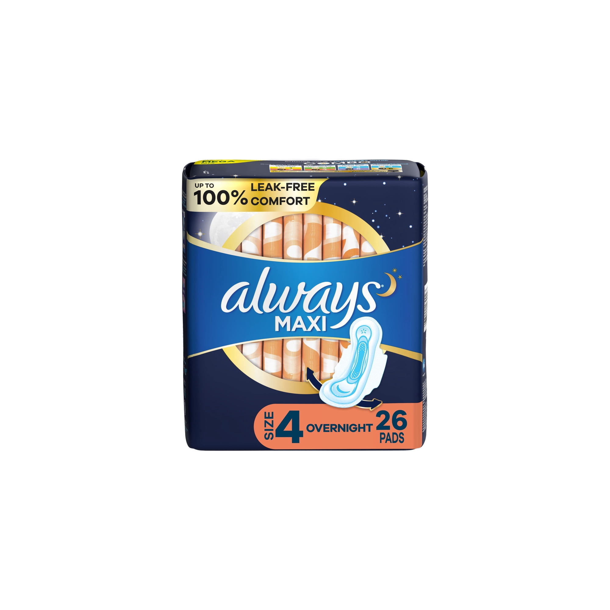 Always Maxi Overnight Pads with Wings, Unscented, Size 4, 26-Count ...