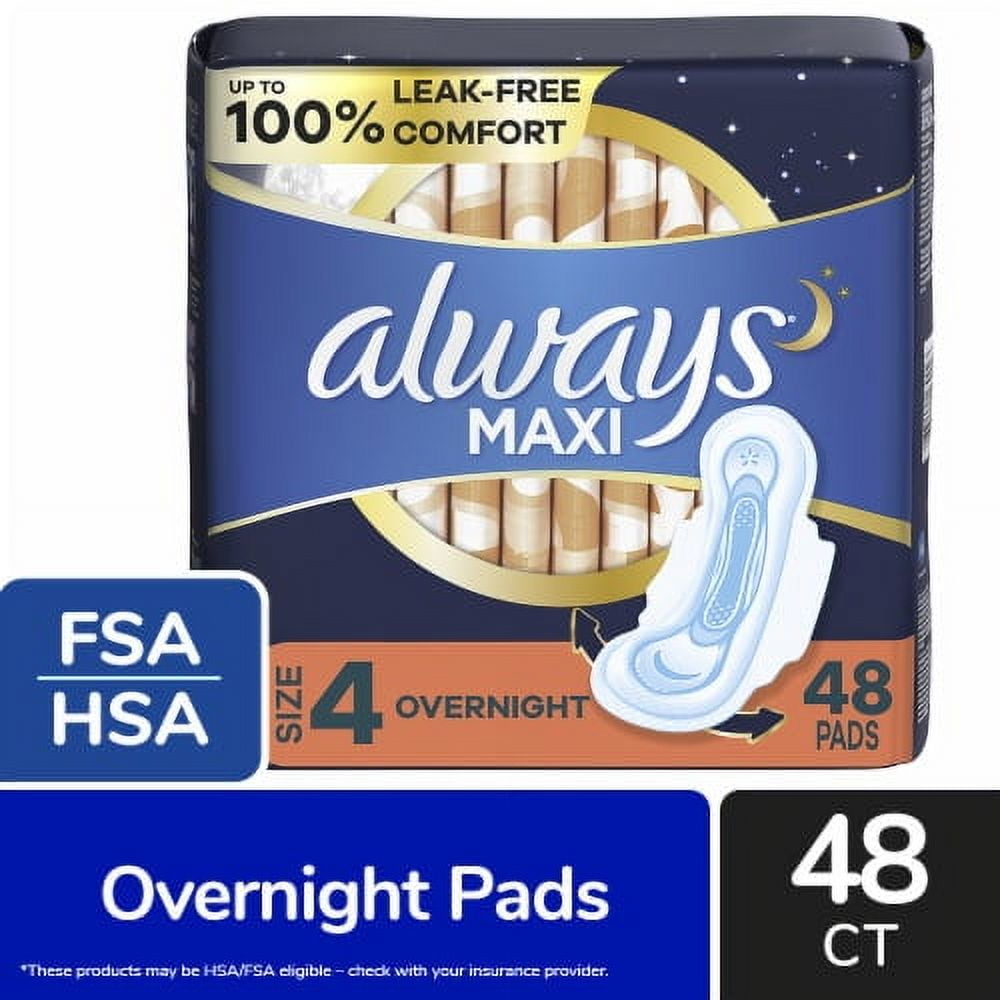 Always Maxi Size 4 Overnight Unscented Pads With Wings - 48 ct ...
