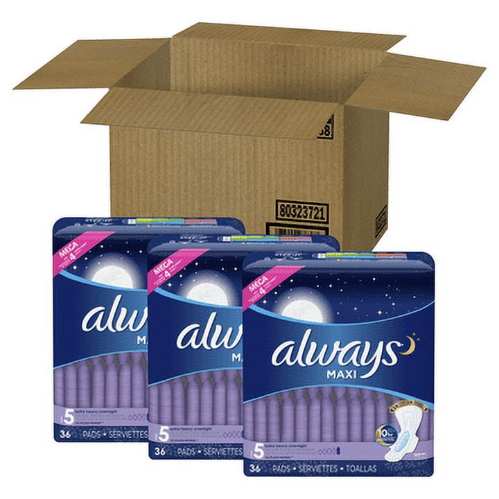 Always Maxi, Size 5, Extra Heavy Overnight Pads With Wings, Unscented ...