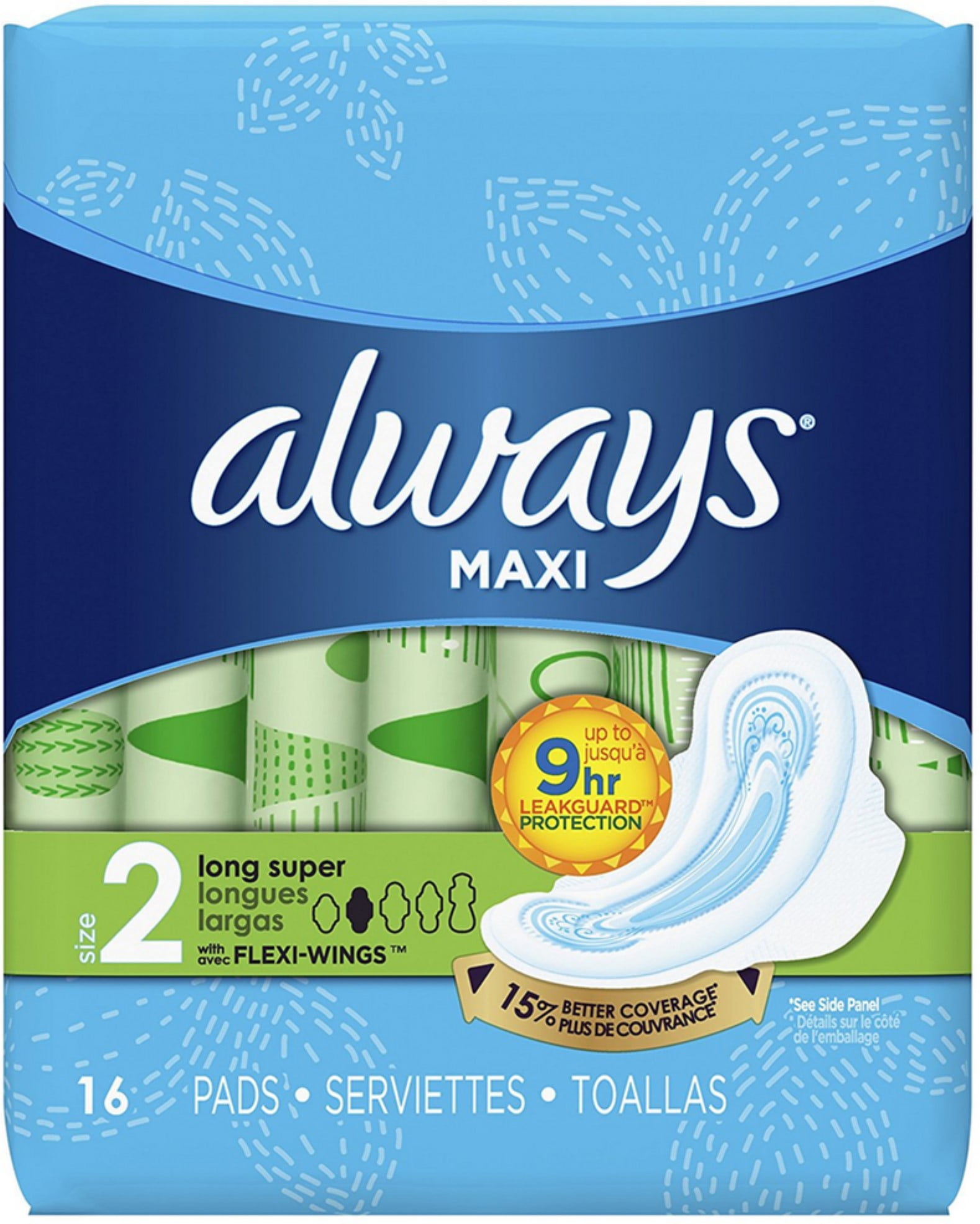 Always Maxi Super Pads With Wings, Size 2, Unscented 16 ea (Pack of 6 ...