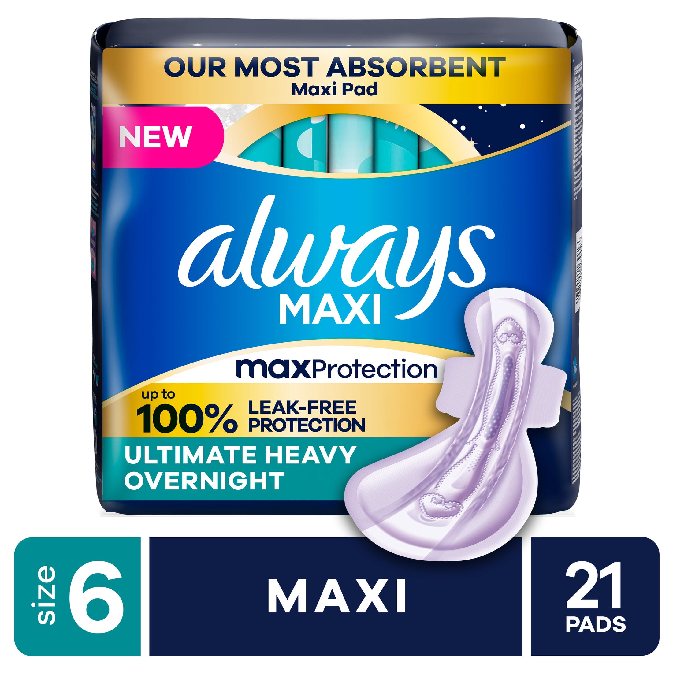 Always Maxi Overnight Pads with Wings, Size 6, 21 HSA/FSA Eligible ...