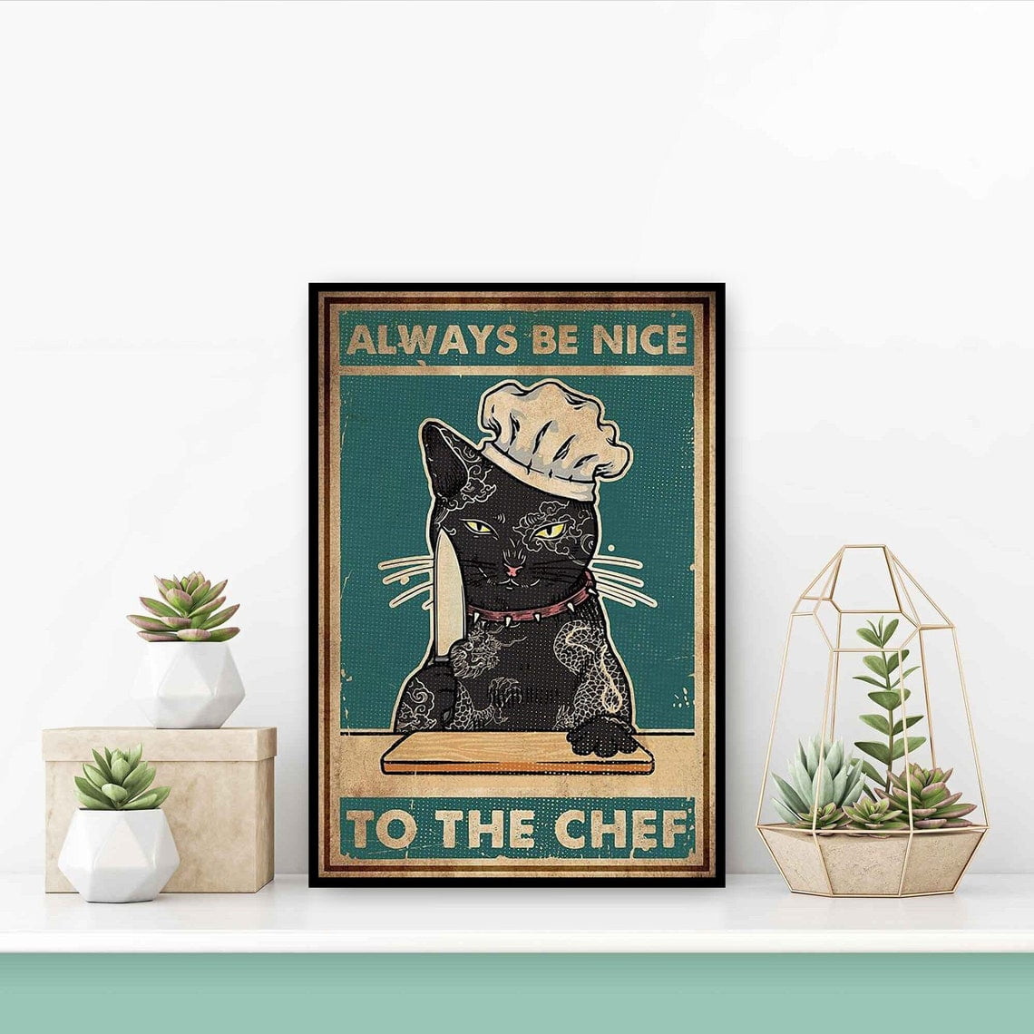 Always Be Nice To The Ched Print, Black Cat Chef Wall Art, Cat Chef ...