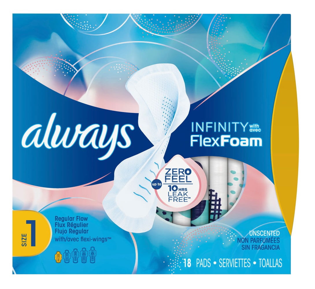 Always Pads Size 1 Infinity With Flex Foam 18 Count (Pack of 2 ...