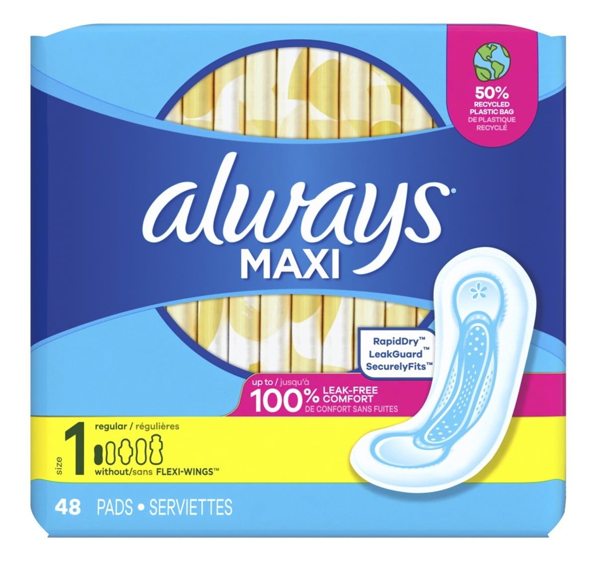 Always Pads Size 1 Maxi 48 Count Regular (Pack of 2) - Walmart.com