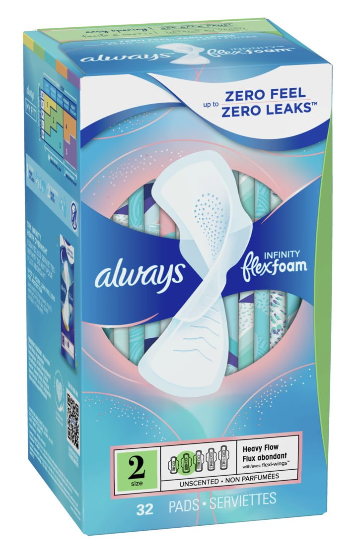 Always Pads Size 2 Infinity Flex Foam 32 Count Heavy Flow (Pack of 2 ...