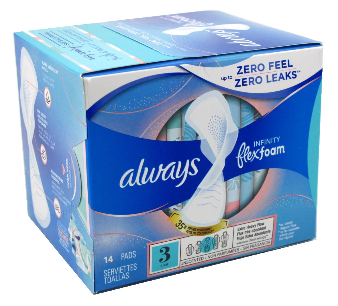 Always Pads Size 3 Infinity W/Flex Foam 14 Ct X-Heavy Flow (Pack of 3 ...