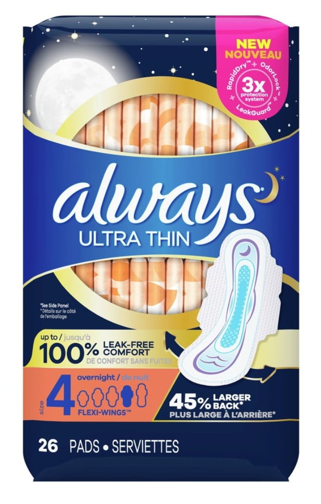 Always Pads Size 4 Ultra Thin 26 Count Overnight (Pack of 3) - Walmart.com