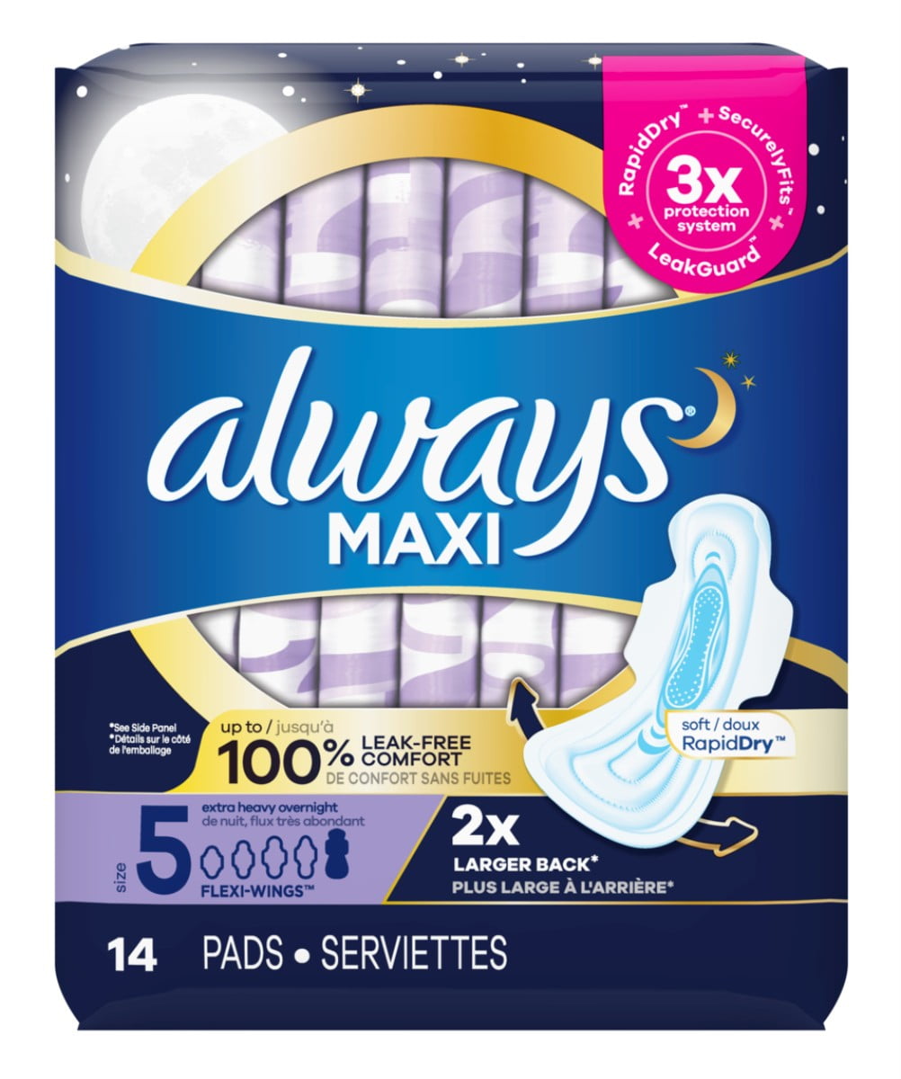 Always Pads Size 5 Maxi 14 Count Extra Heavy Overnight (Pack of 2 ...