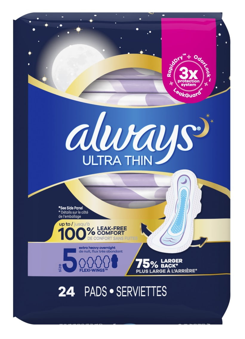 Always Pads Size 5 Ultra Thin 24 Count Extra Heavy Overnight (Pack of 3 ...