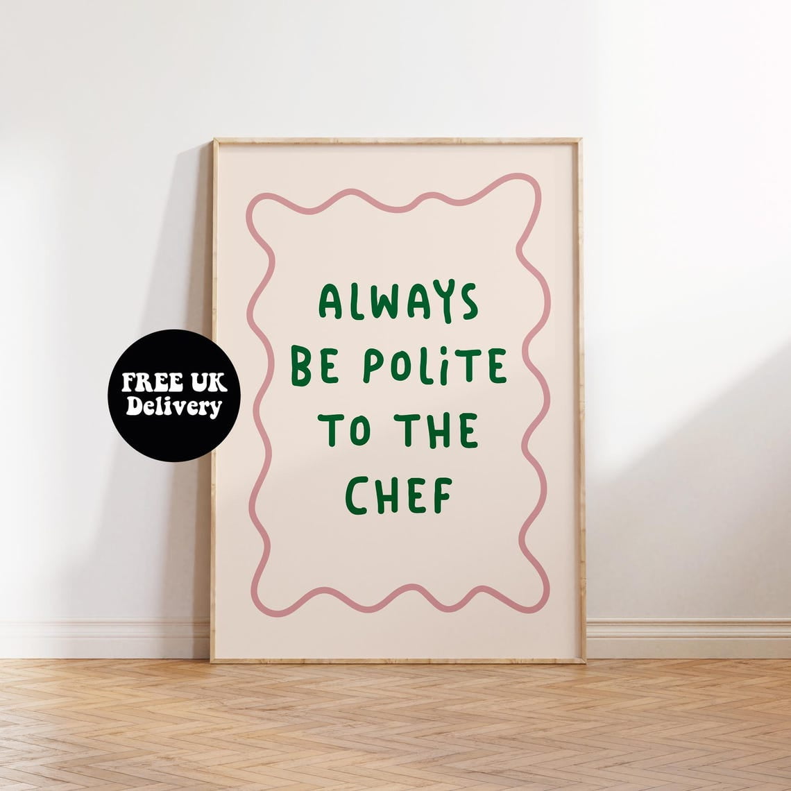 Always Be Polite To The Chef Poster, Green Pink Kitchen Decor, Cool Fun ...